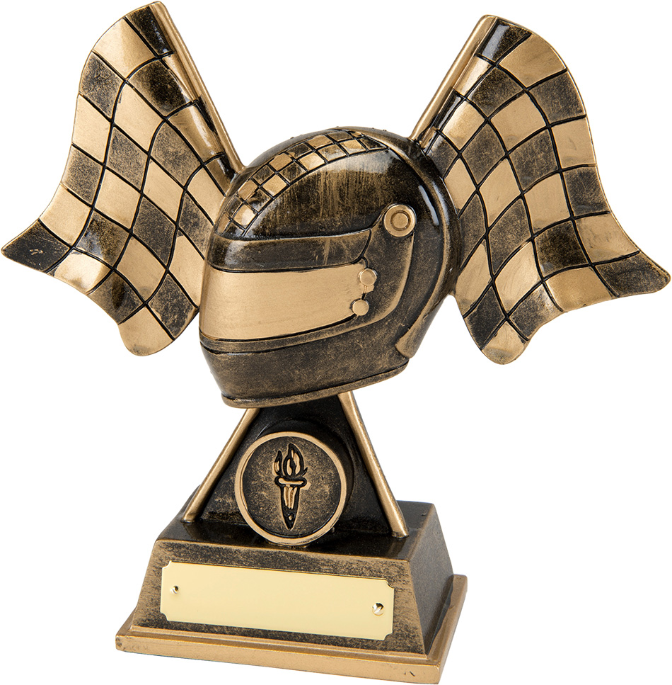 Helmet & Checkered Flag Trophy - 3 Sizes - Trophies Online Ireland ...